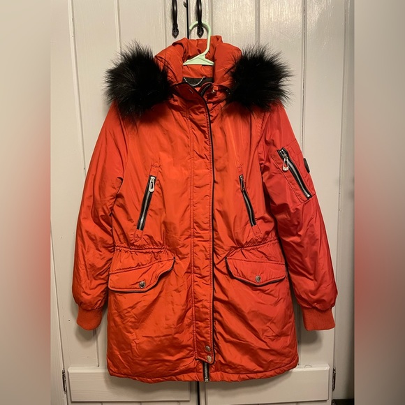 Noize | Jackets & Coats | Noize Red Bomber Jacket With Black Fur Trim ...